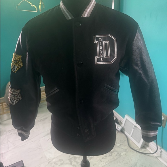 Diesel | Jackets & Coats | Diesel Black Varsity Jacket With Patches ...